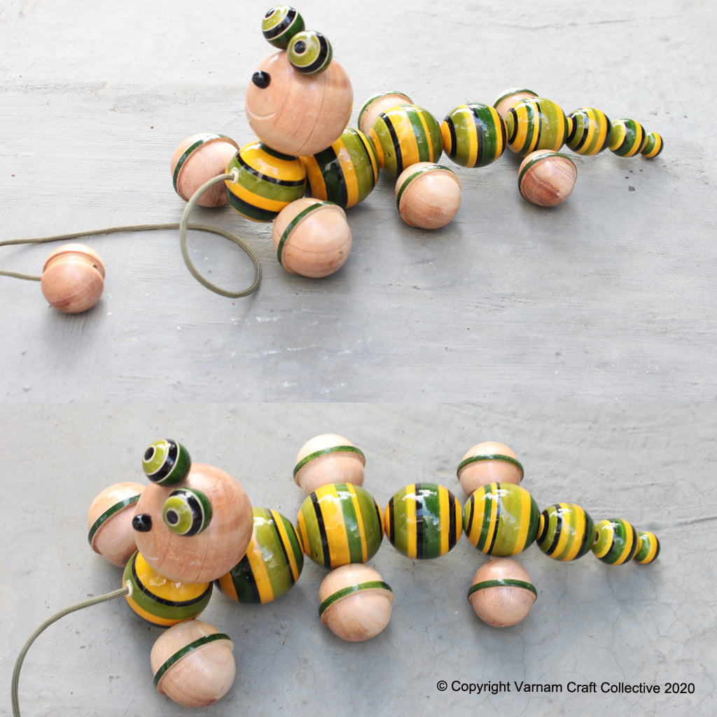 WIGGLES the caterpillar pull toy – varnamcraftcollective